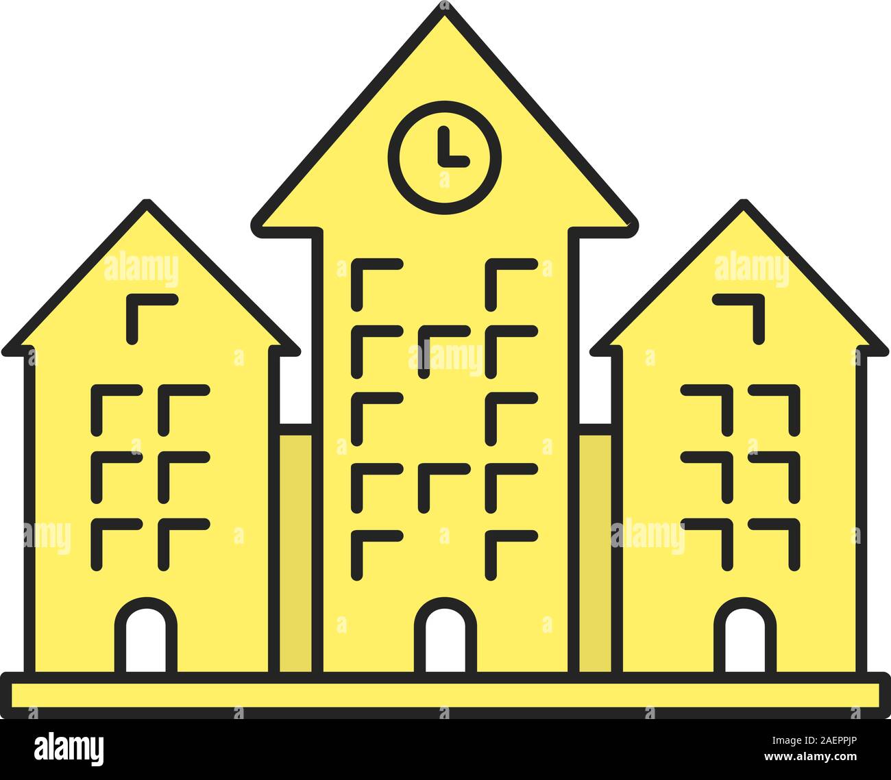 Town hall color icon. Building with clock. School, college, university ...