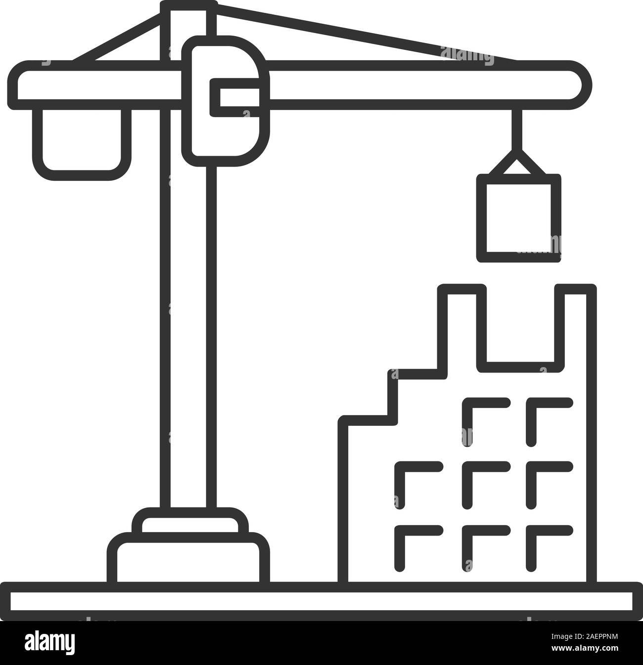 Building, constructing linear icon. Thin line illustration. Tower crane ...