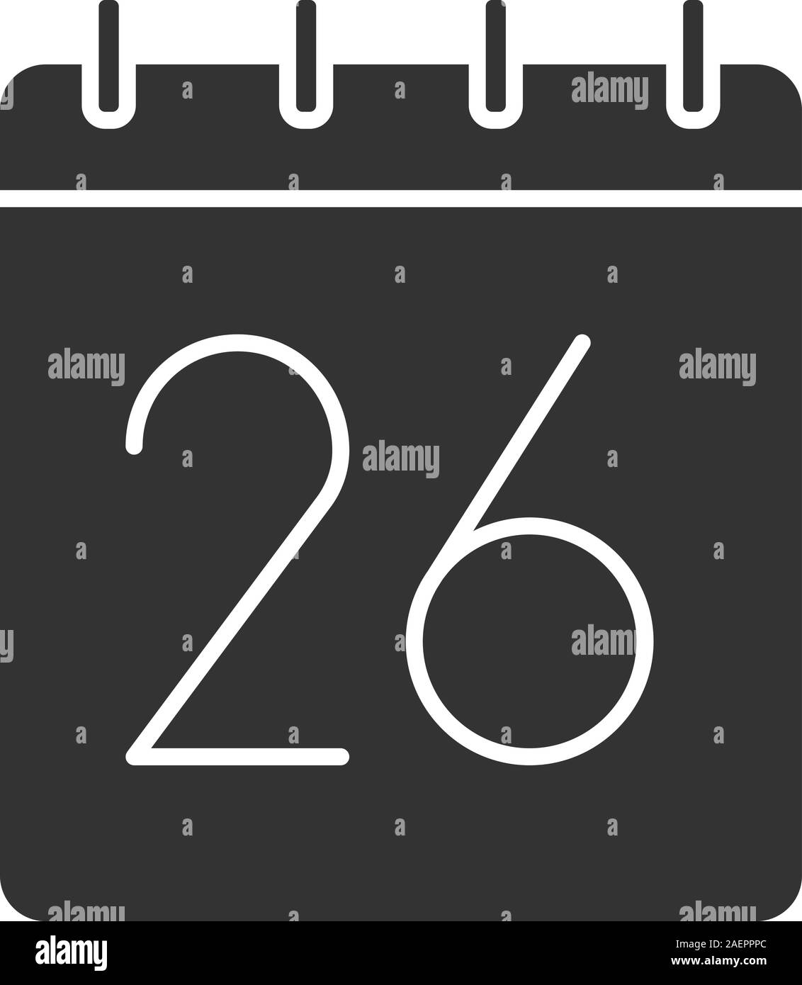 Twenty sixth day of month glyph icon. Date silhouette symbol. Wall ...