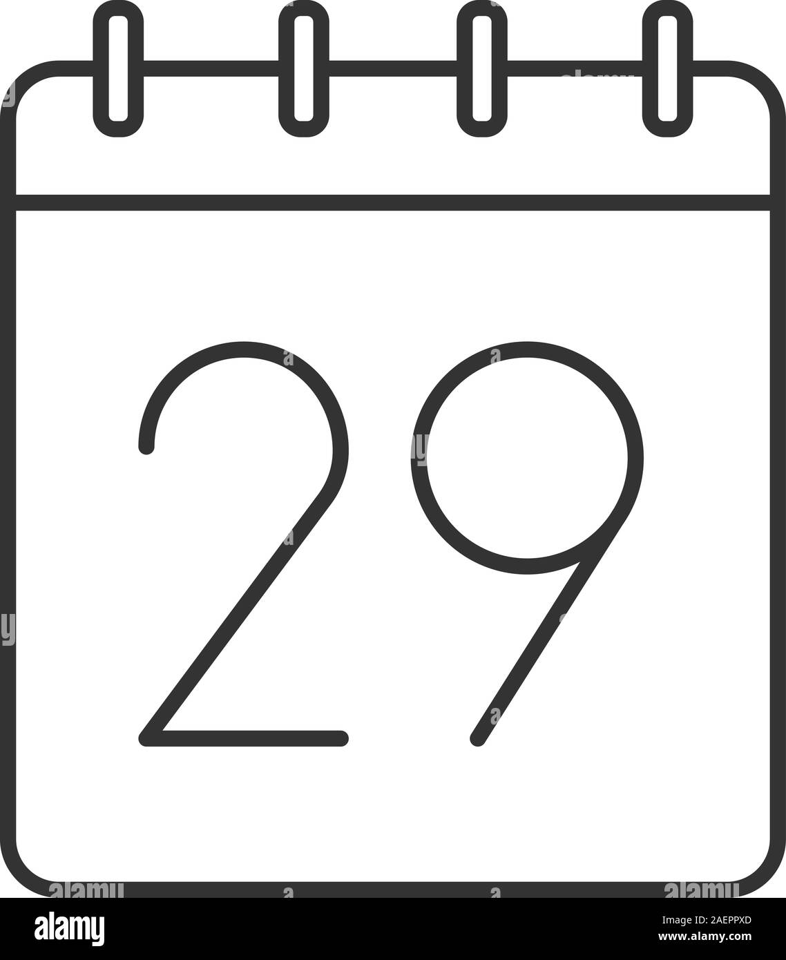 Twenty ninth day of month linear icon. Wall calendar with 29 sign. Thin ...