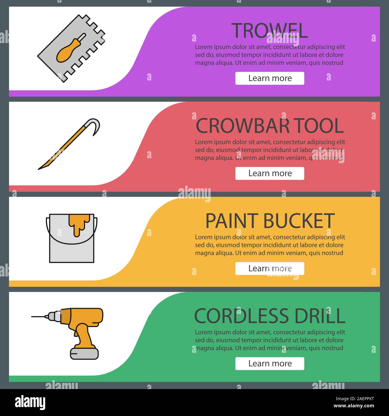 Construction tools web banner templates set. Rectangular notched trowel ...