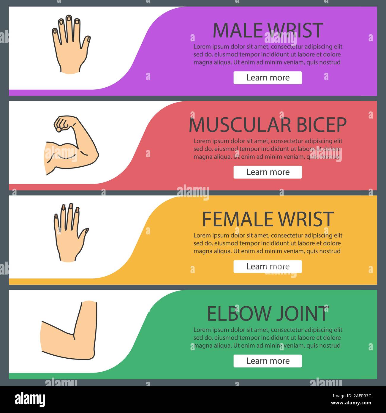 Human body parts web banner templates set. Male and female hands ...
