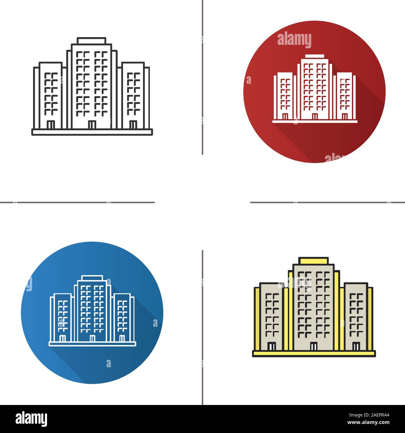 Multi-storey building icon. Flat design, linear and color styles ...