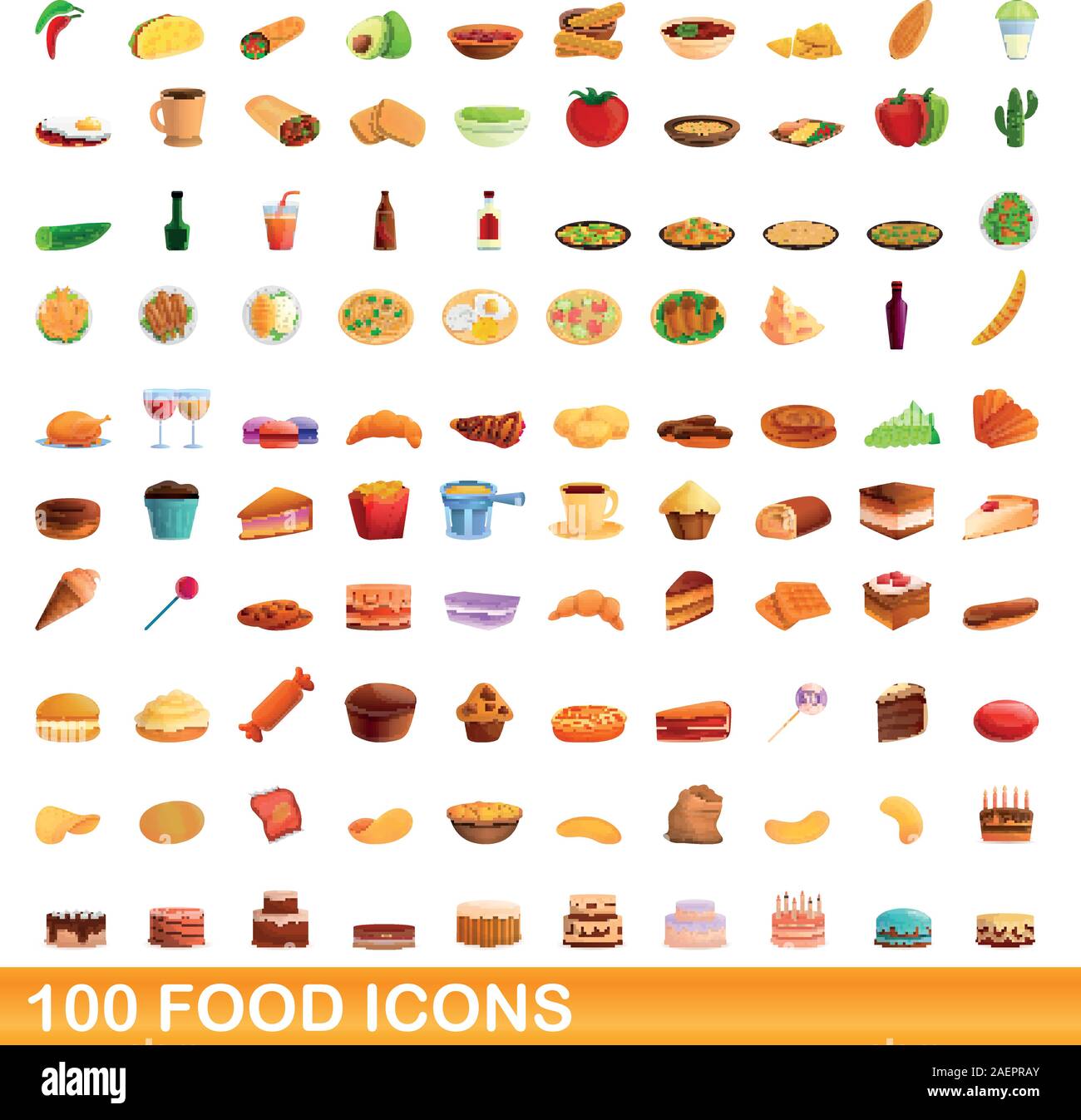 100 food icons set. Cartoon illustration of 100 food icons vector set ...