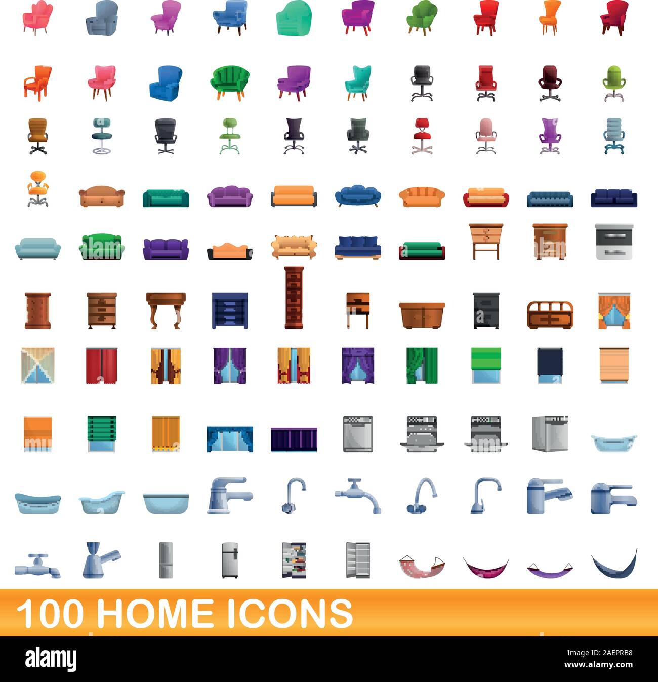 100 home icons set. Cartoon illustration of 100 home icons vector set ...