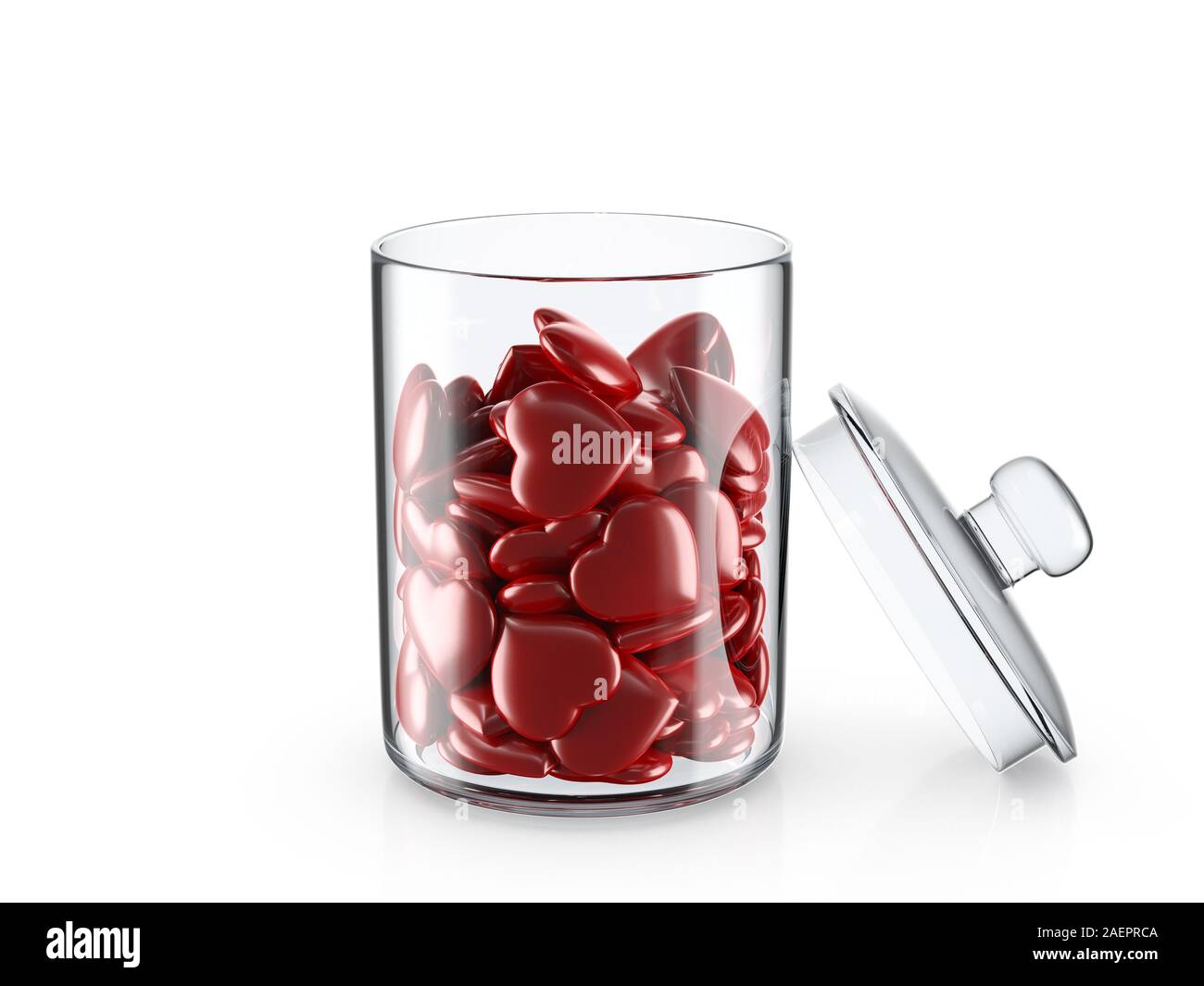 Hearts into glass jar on a white background. 3d illustration Stock ...