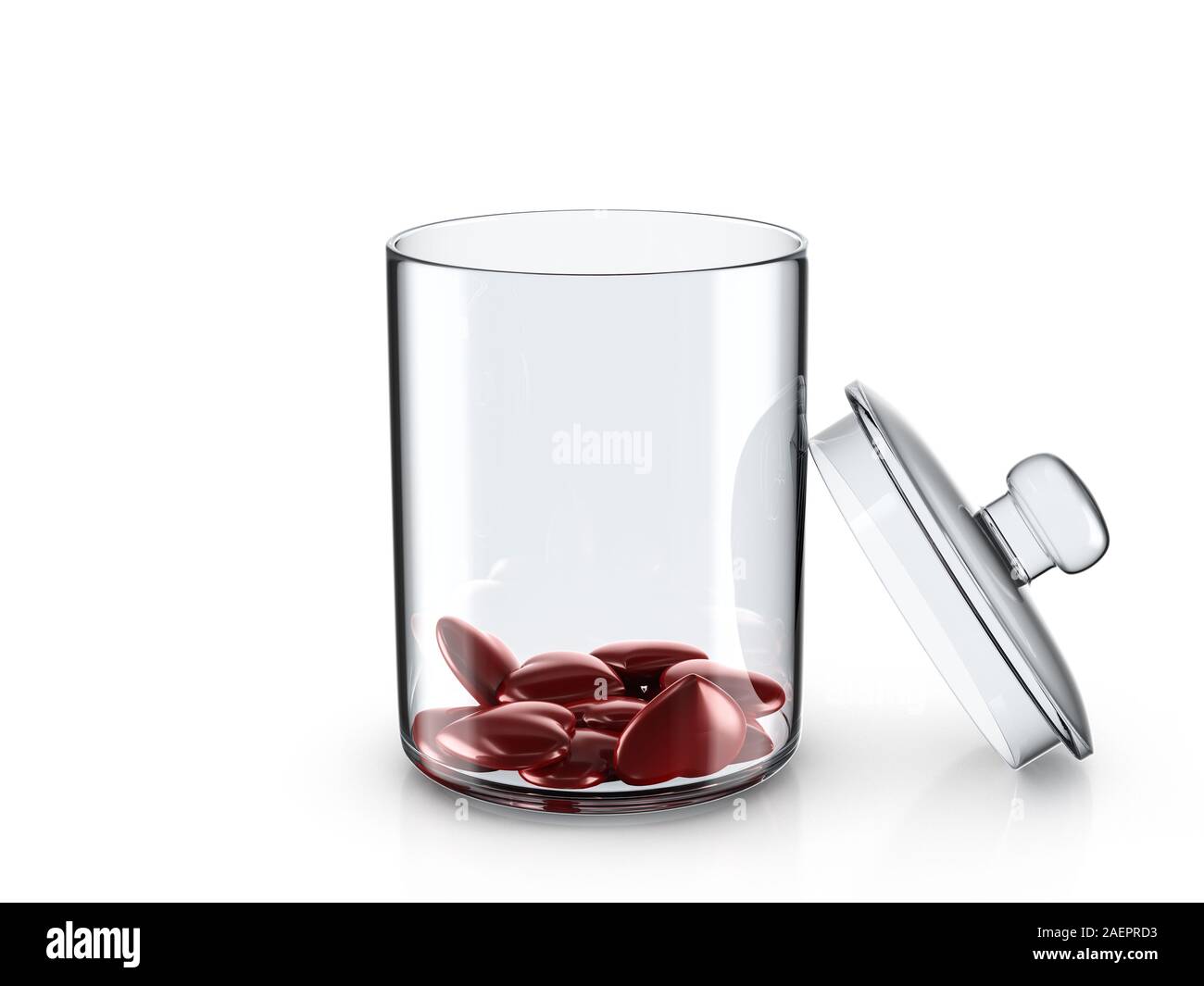 Hearts into glass jar on a white background. 3d illustration Stock ...