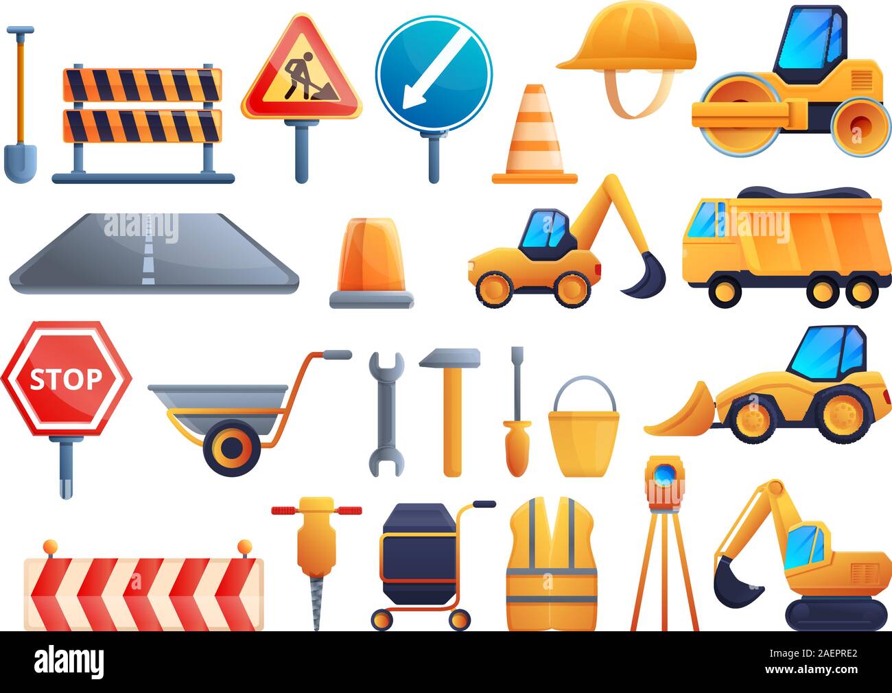 Road repair icons set. Cartoon set of road repair vector icons for web ...