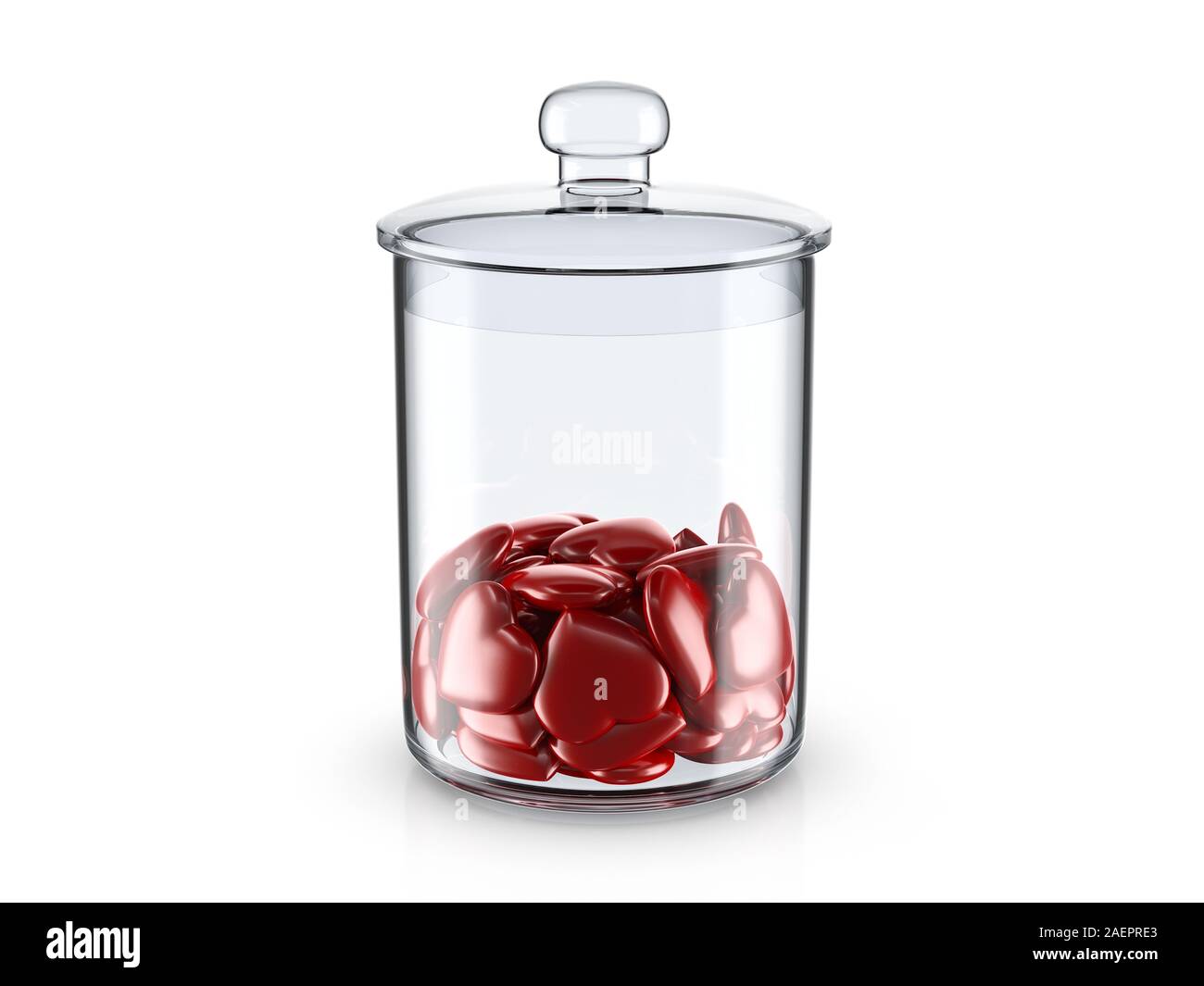 Hearts into glass jar on a white background. 3d illustration Stock ...