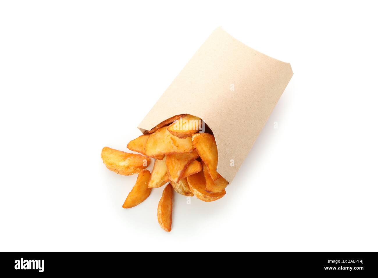 Baked potato wedges in box isolated on white background, top view Stock ...