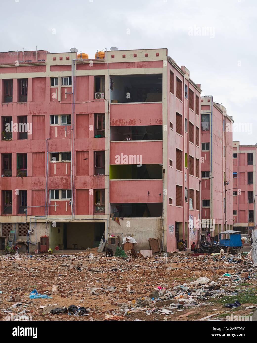 A building and waste site during a cyclone warning Stock Photo - Alamy