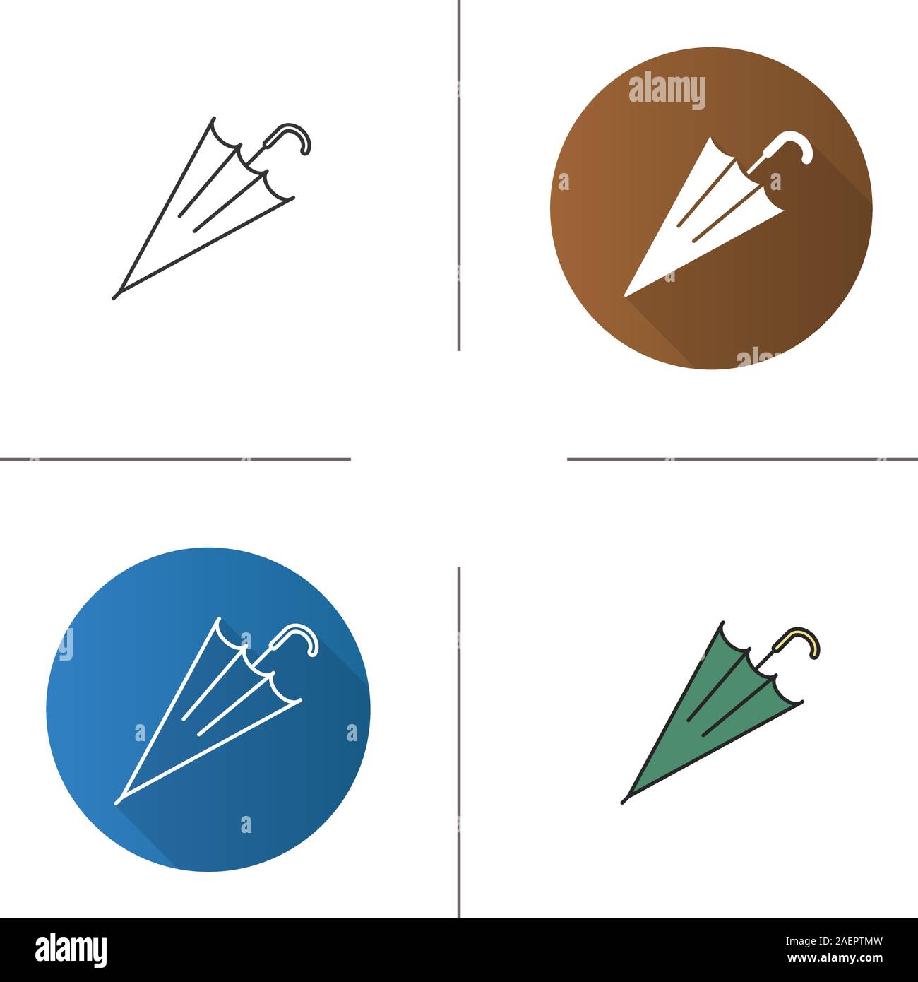 Closed umbrella icon. Flat design, linear and color styles. Isolated ...