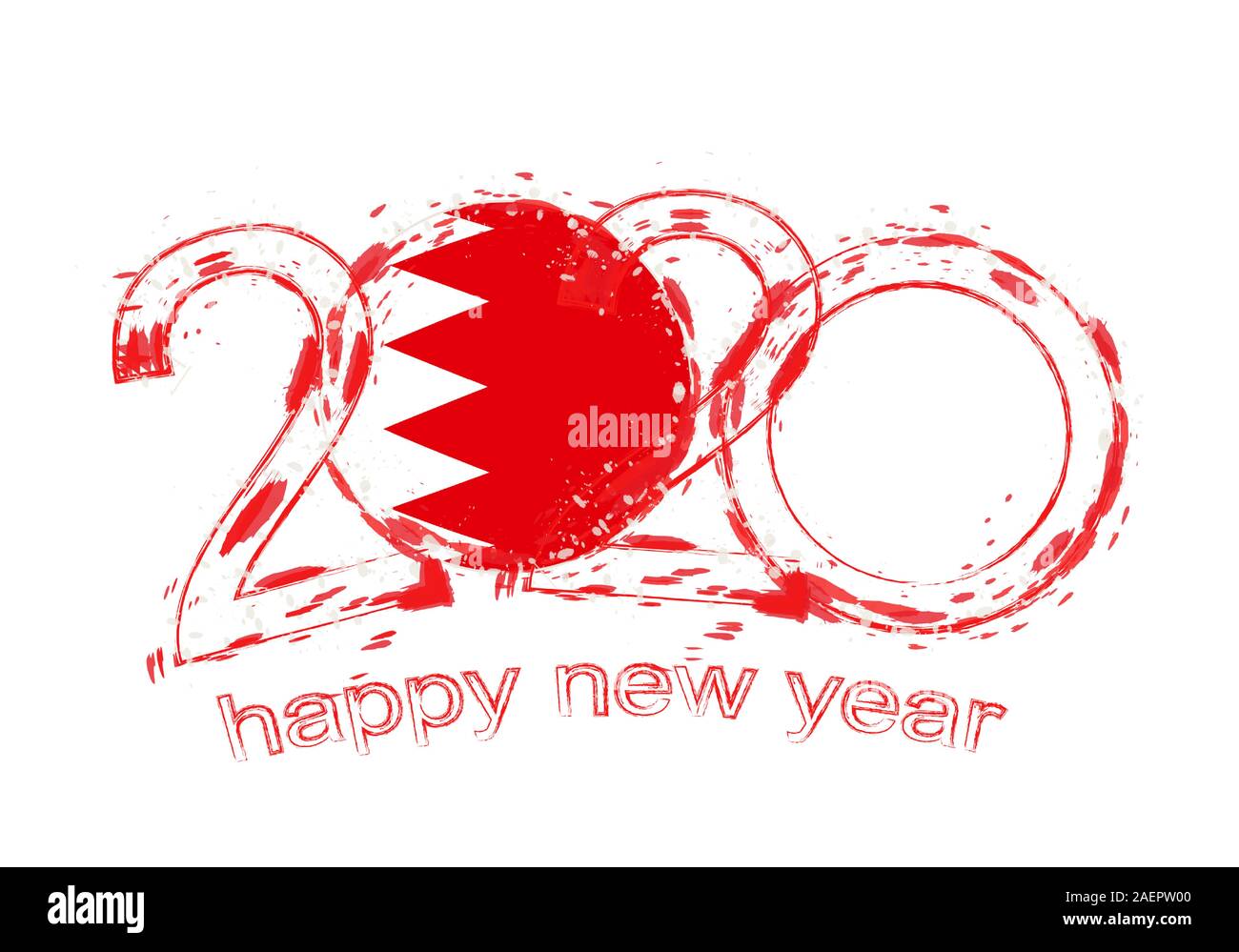 Happy New 2020 Year with flag of Bahrain. Holiday grunge vector ...