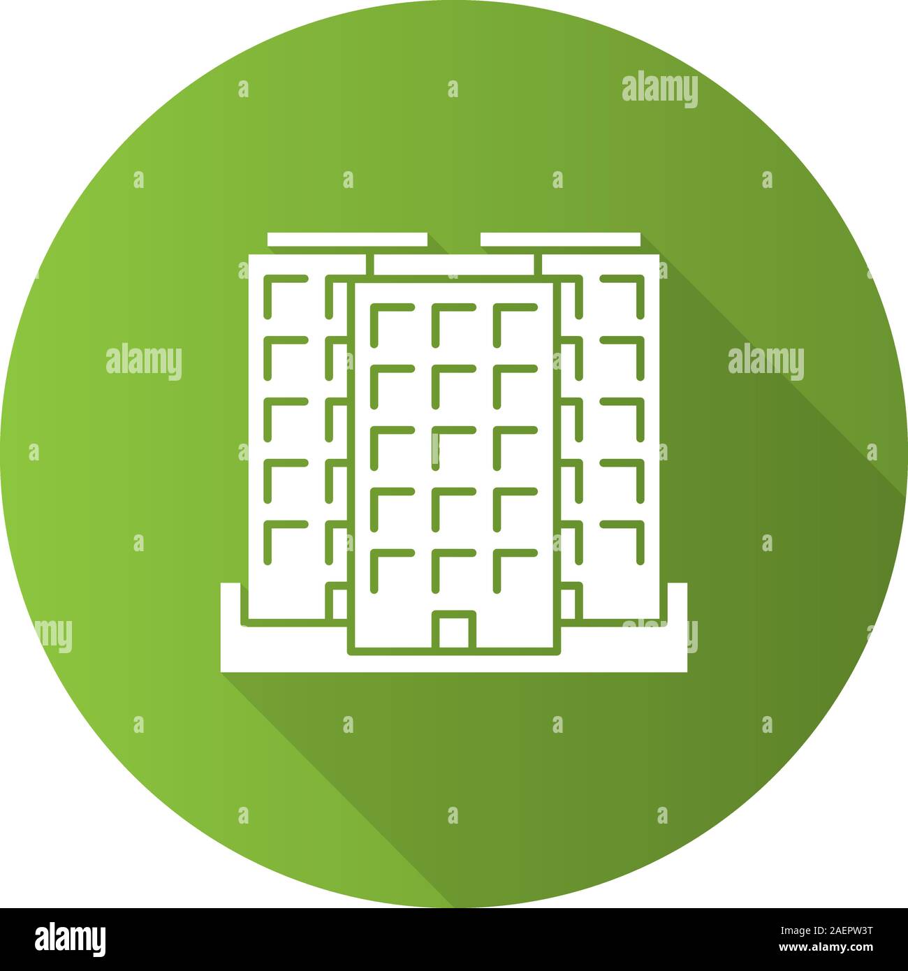 Multi-storey building flat design long shadow glyph icon. High-rise ...