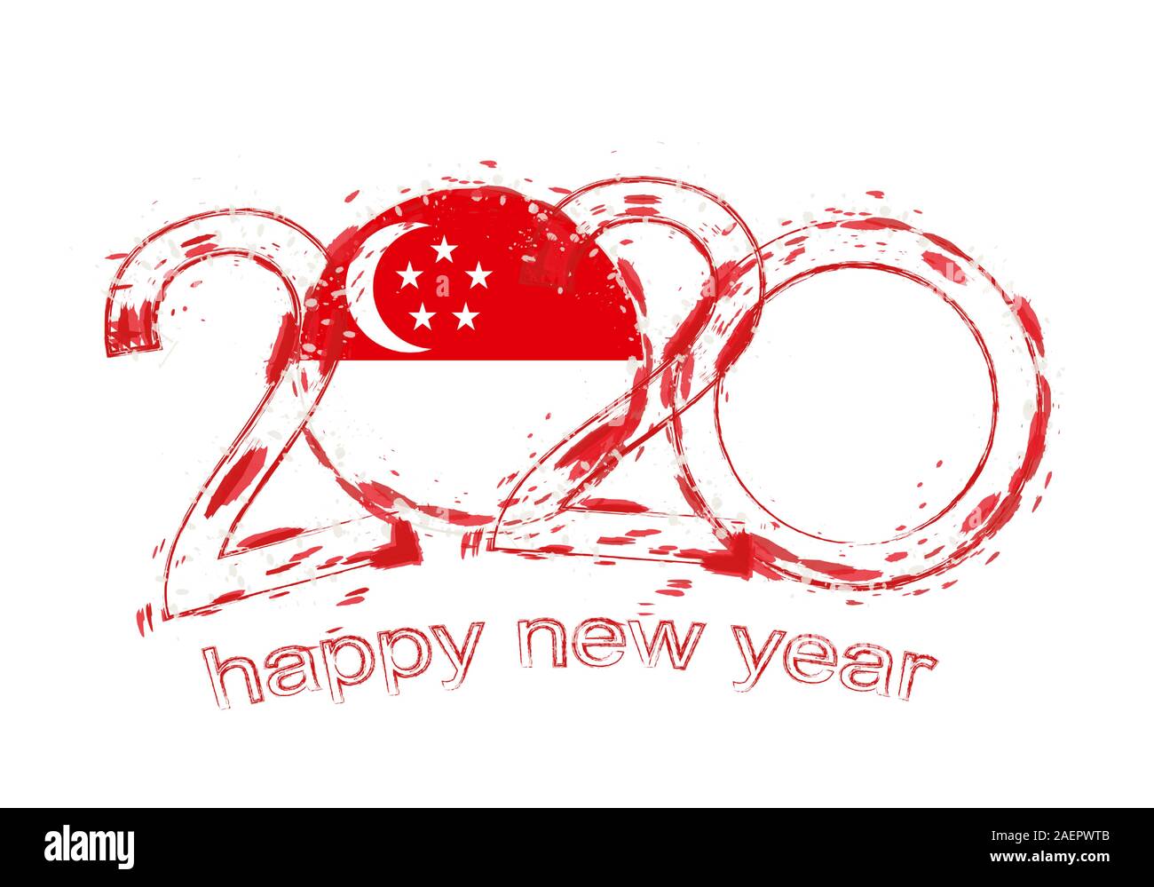 Happy New 2020 Year with flag of Singapore. Holiday grunge vector ...