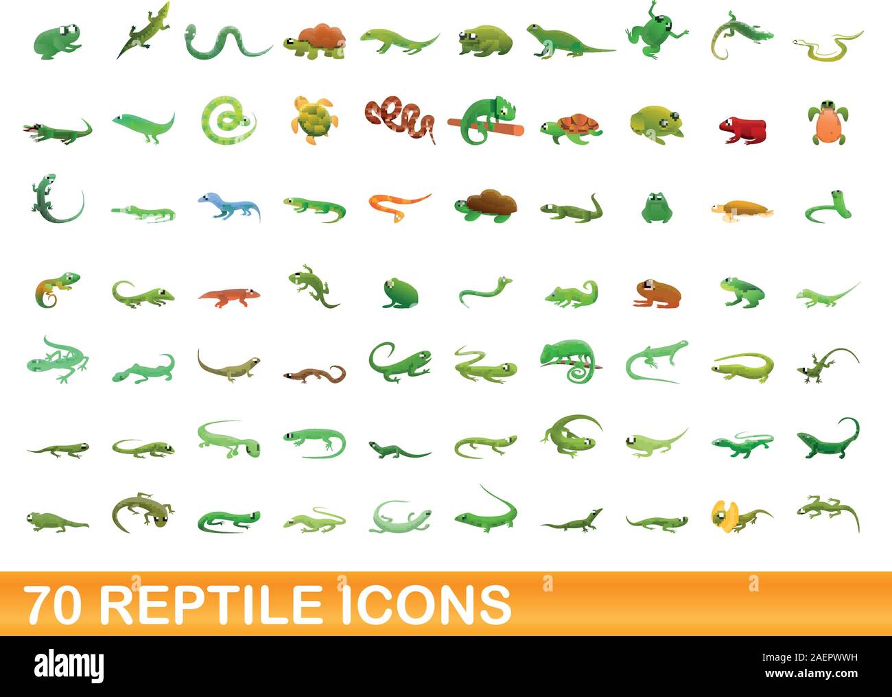 70 reptile icons set. Cartoon illustration of 70 reptile icons vector ...