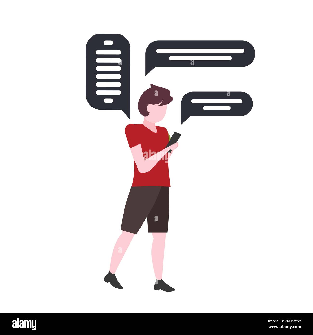 man using smartphone online chatting app social network speech chat ...