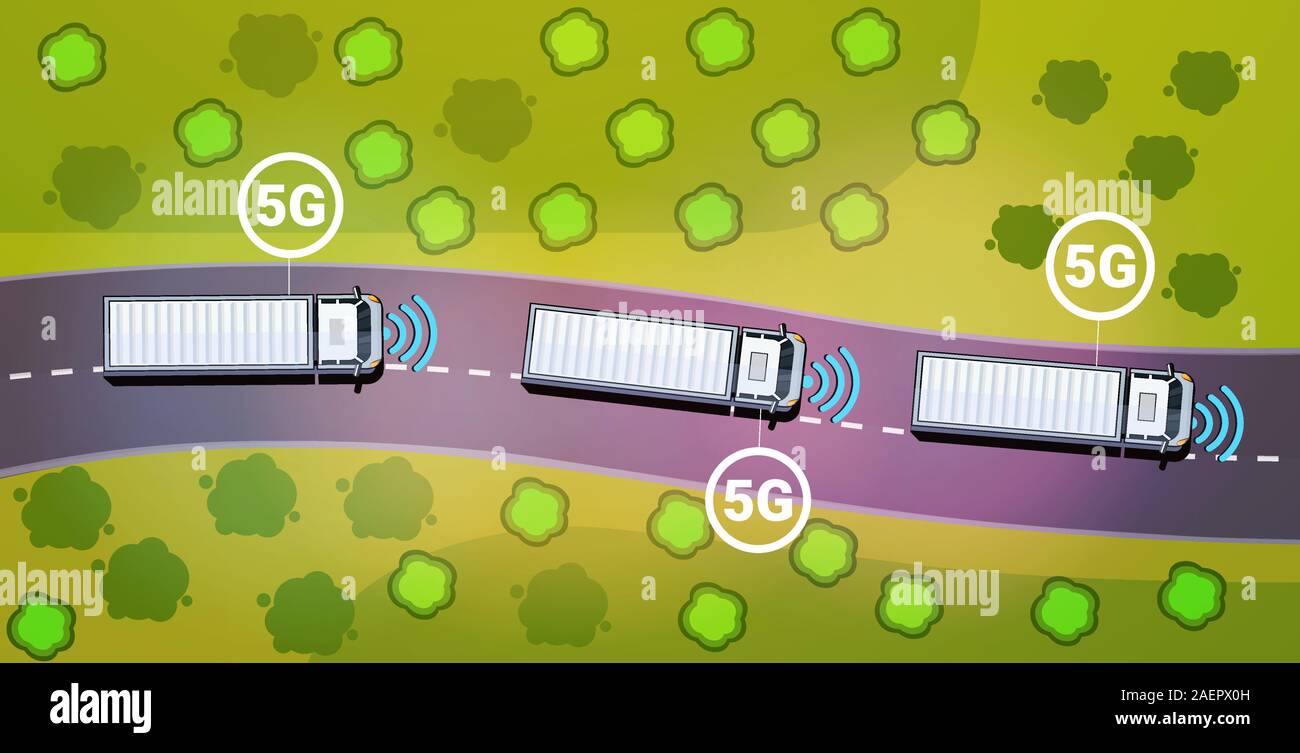 cargo trucks trailers driving road 5G online communication wireless ...