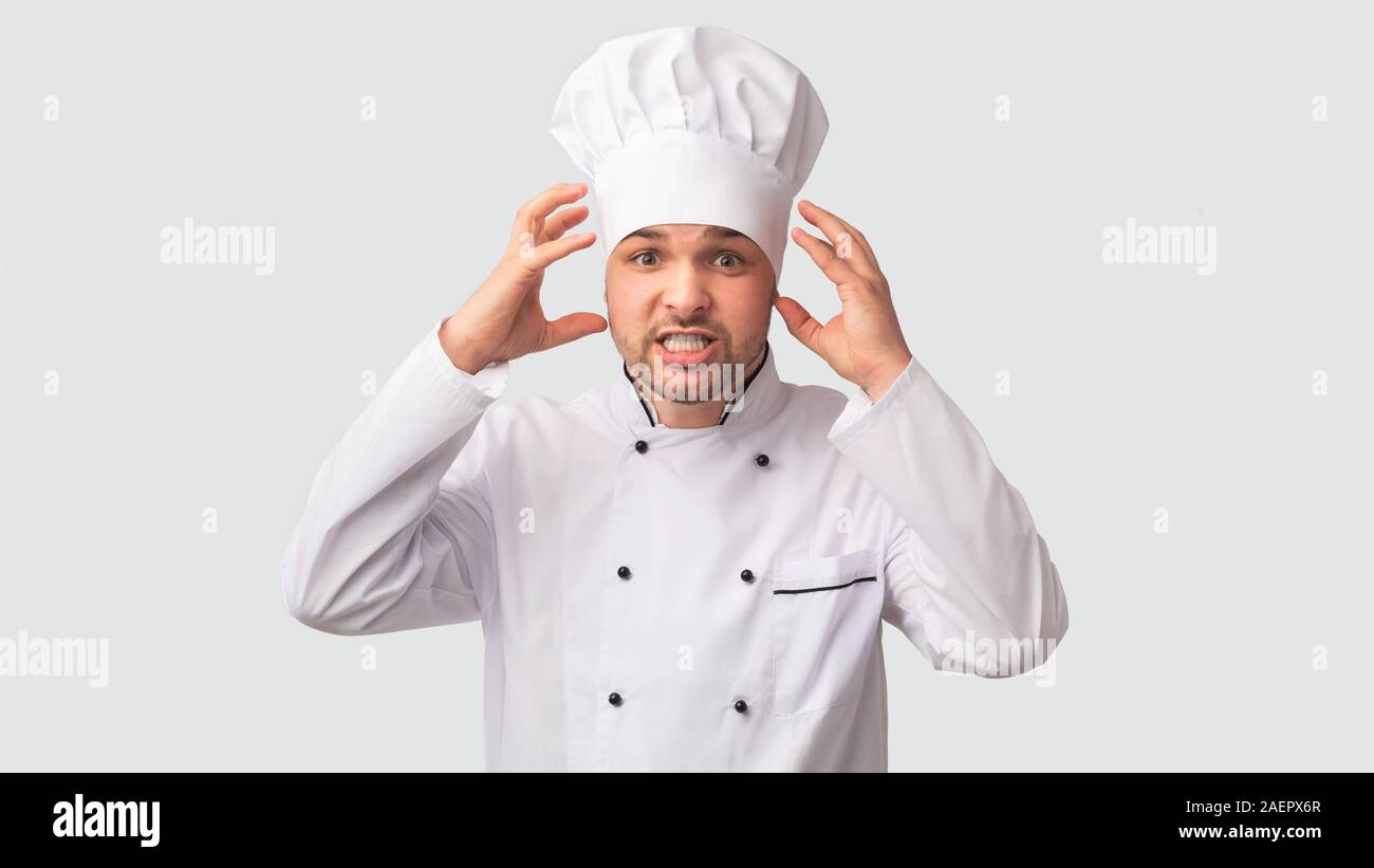 Angry Chef Cook Man Gesturing With Hands, Studio Shot, Panorama Stock ...