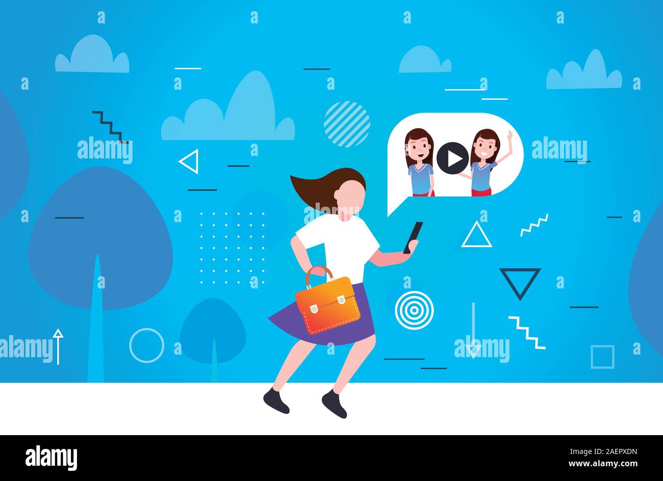 girl using smartphone watching online video social network ...