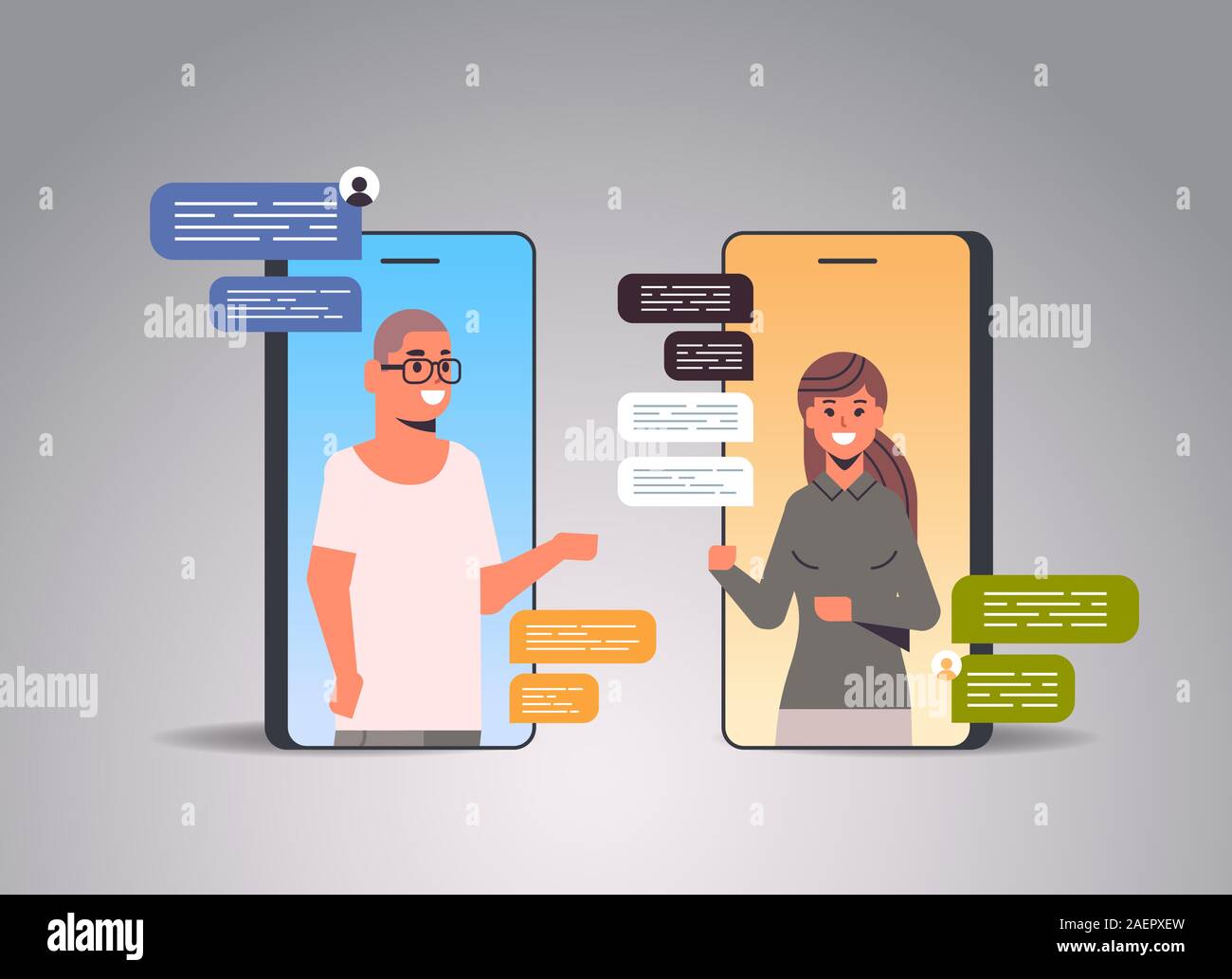 couple using chatting app social network chat bubble communication ... couple using chatting app social network chat bubble communication ...