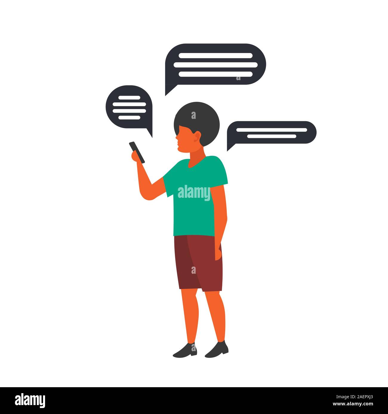 man using smartphone online chatting app social network speech chat ...