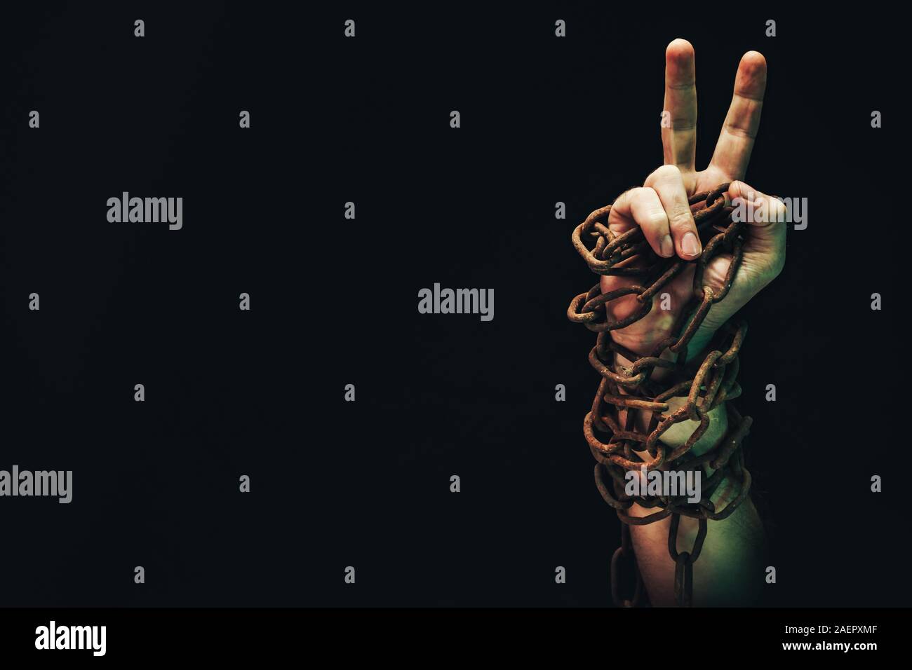 Human hand are chained in chains isolated on black background Stock ...