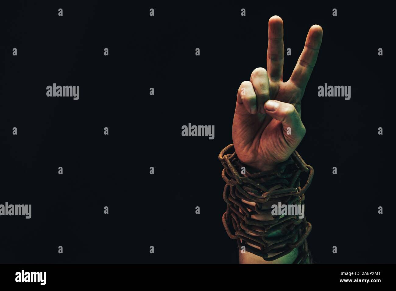 Human hand are chained in chains isolated on black background Stock ...