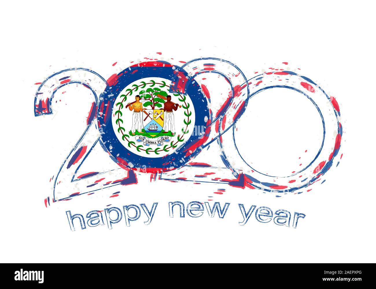 Happy New 2020 Year with flag of Belize. Holiday grunge vector ...
