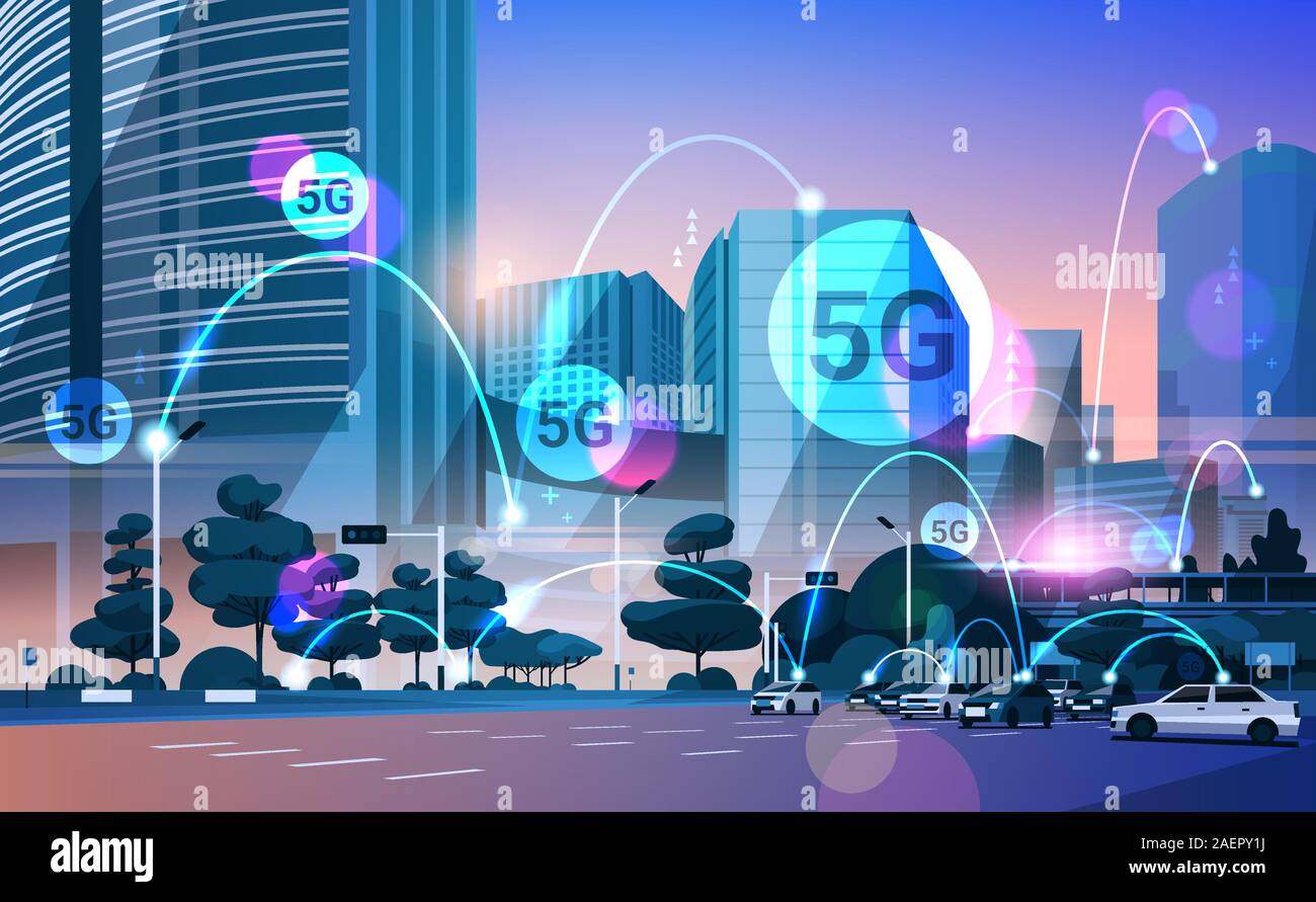 smart city 5G online communication network wireless systems connection concept fifth innovative ...