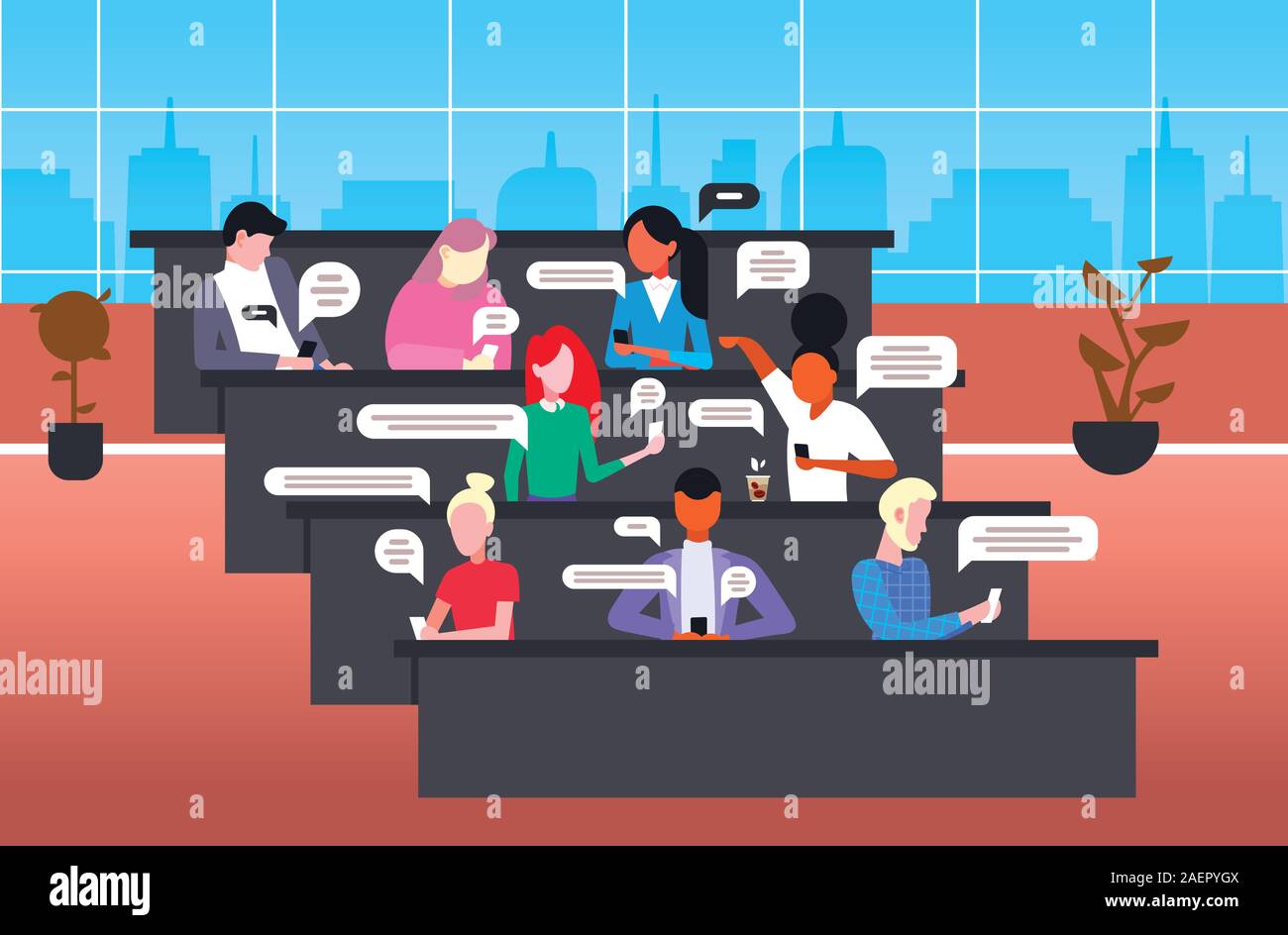 students using smartphones mobile chatting app social network chat ...