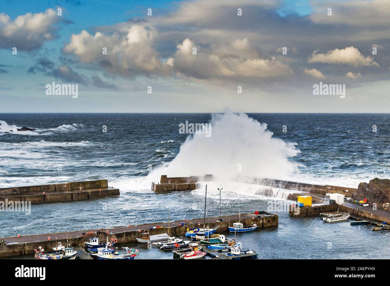 PORTKNOCKIE HARBOUR MORAY COAST SCOTLAND STORMY WINTER SEA WAVES AND ...