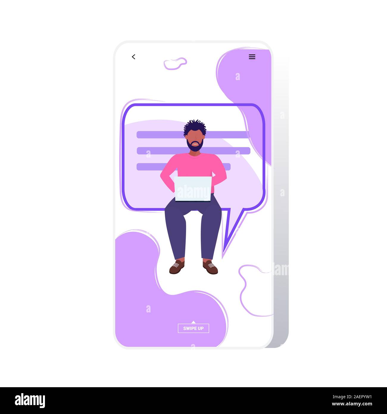 man using laptop computer chatting app social network communication ...