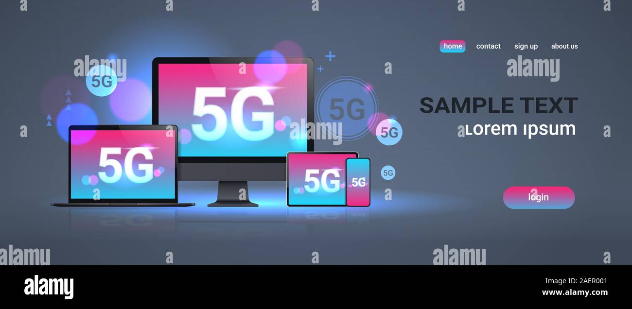 monitor tablet smartphone laptop screens 5G online communication network wireless systems ...