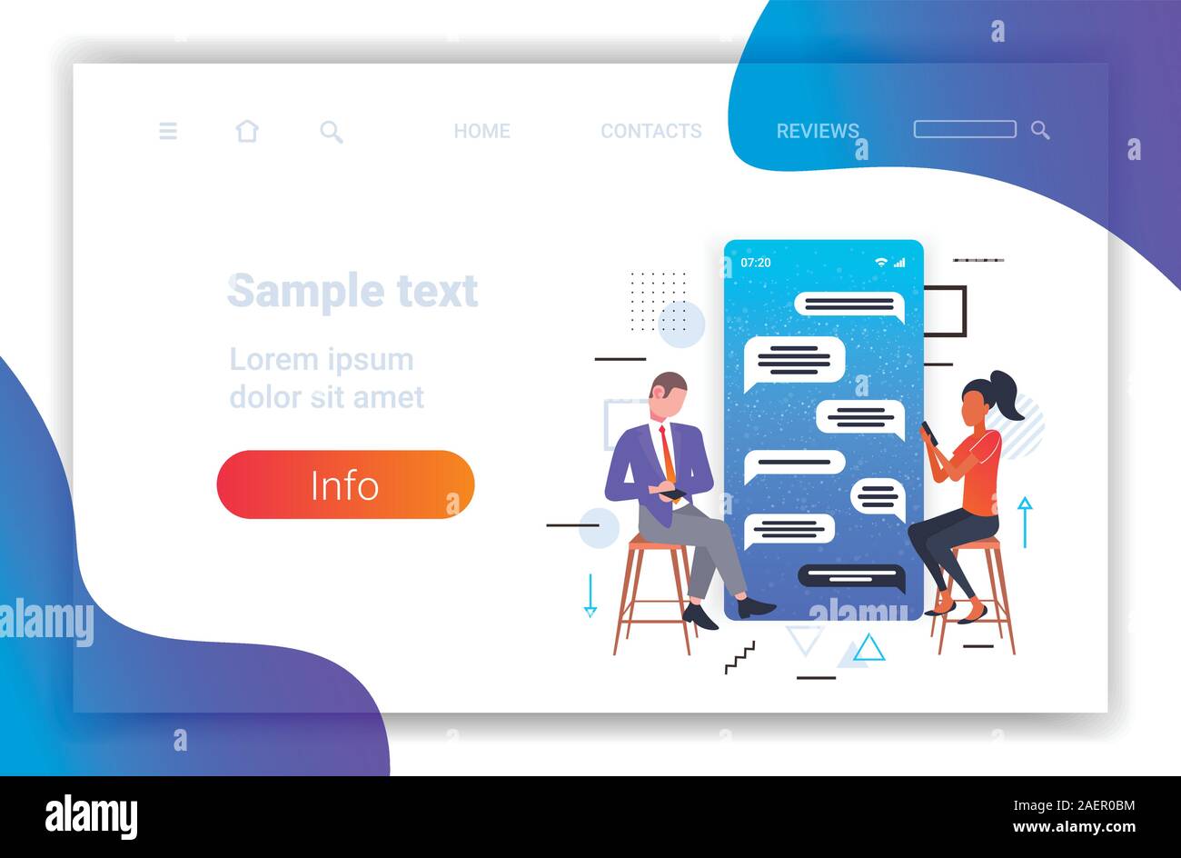 woman man using online mobile chatting app social network speech chat ...