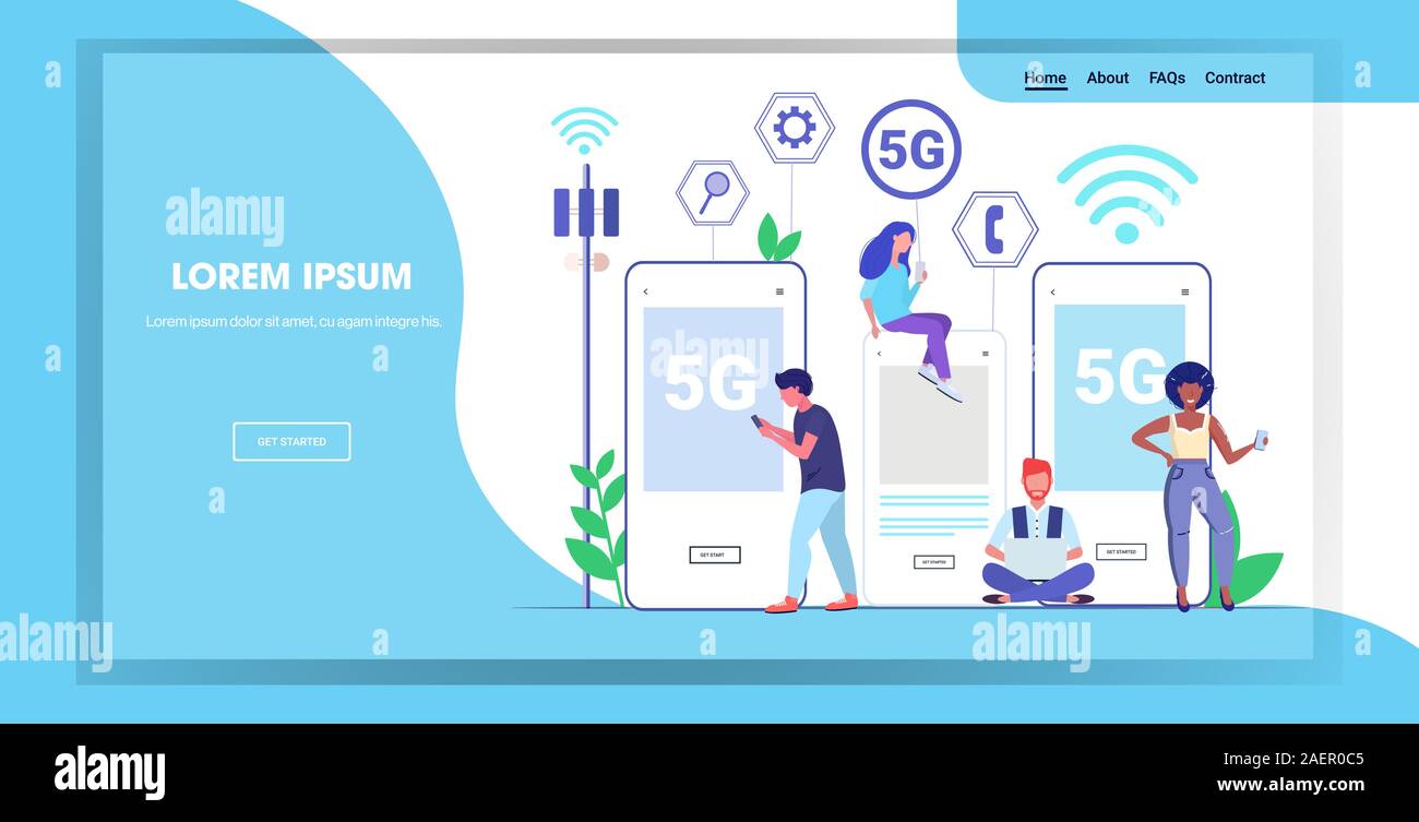 people using digital gadgets 5G online wireless system connection fifth ...