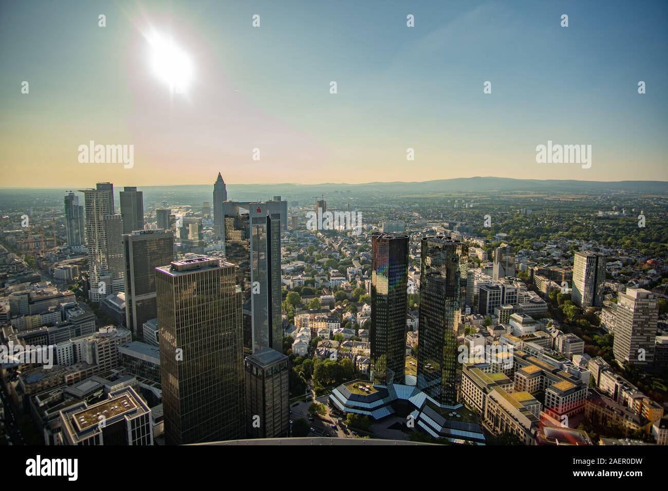 Frankfurt Skyline in the Sun - view from Maintower Stock Photo - Alamy