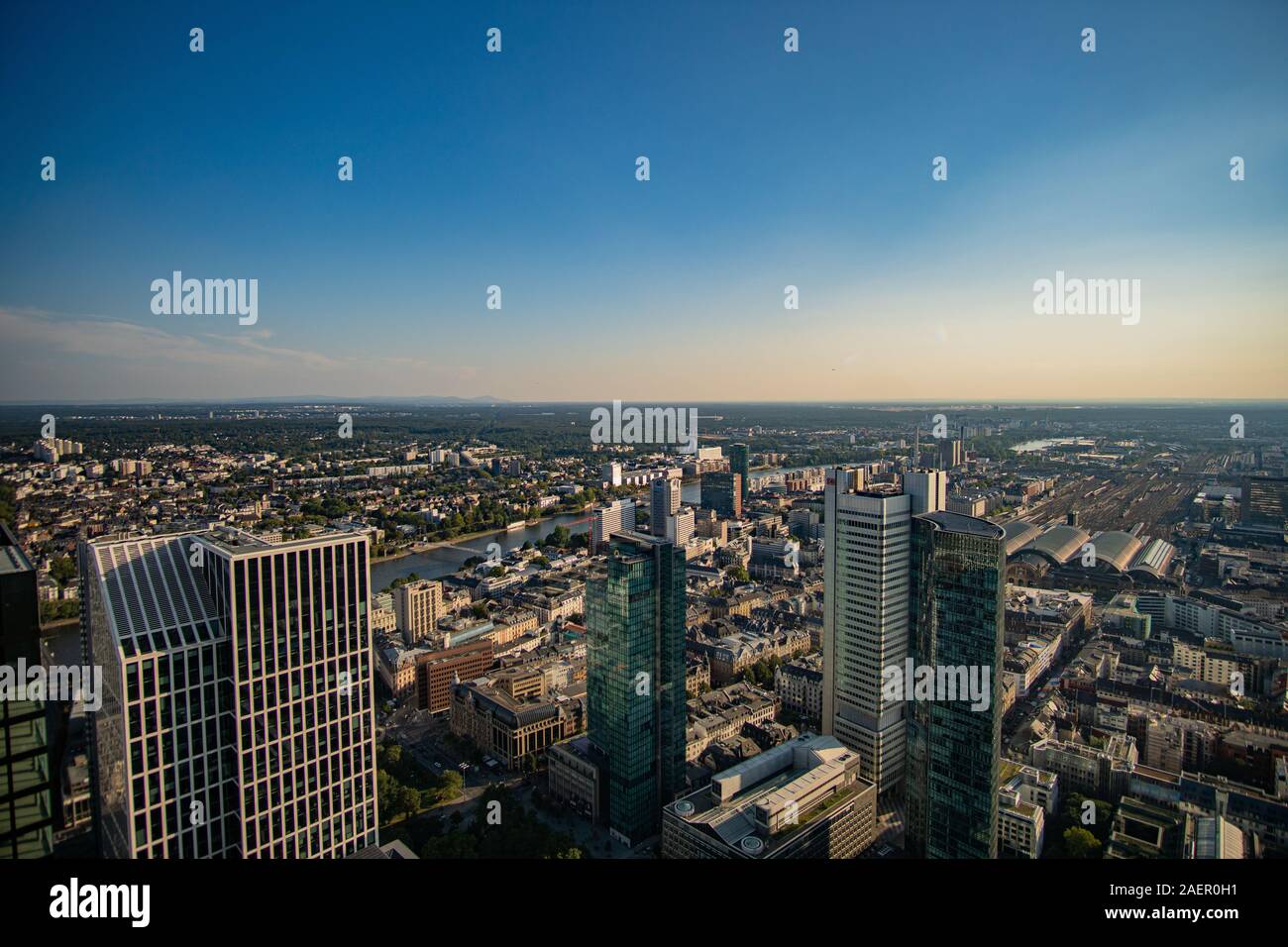 Frankfurt Skyline in the Sun - view from Maintower Stock Photo - Alamy