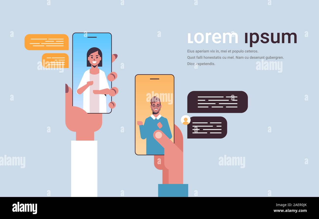 human hands using chatting app social network chat bubble communication ...