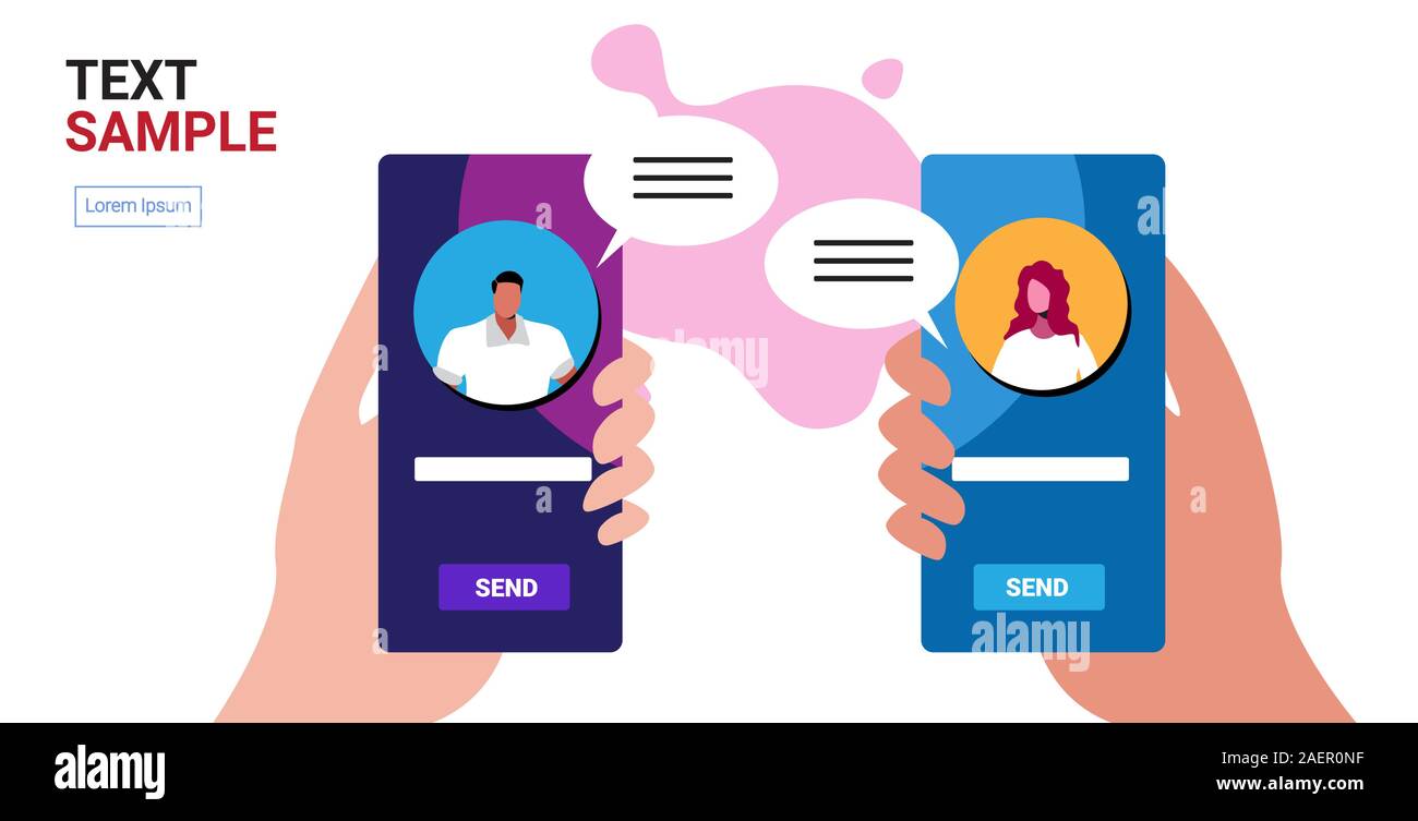 human hands using chatting app social network chat bubble communication ...