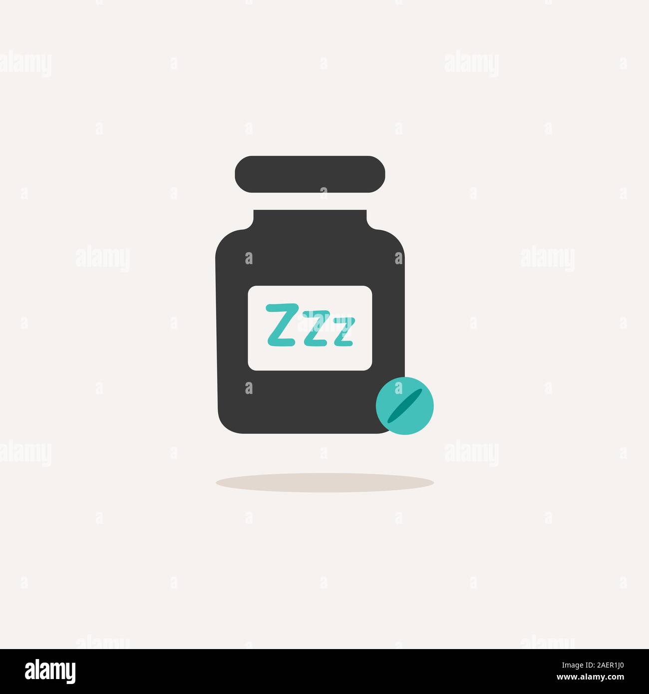 Sleeping pills. Icon with shadow on a beige background. Pharmacy flat ...