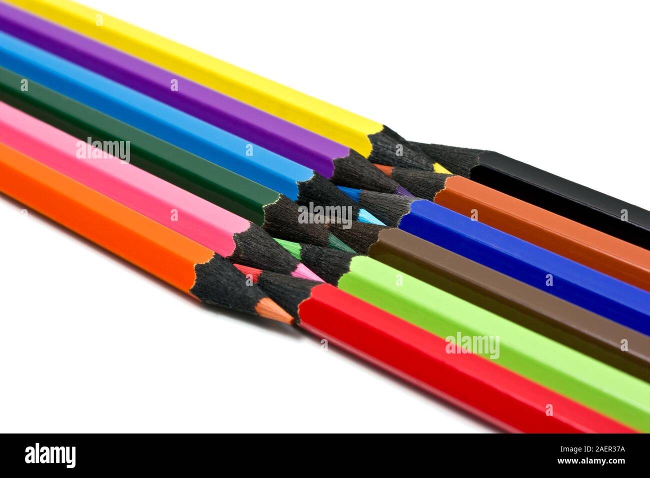 Assortment of coloured pencils on white background Stock Photo - Alamy