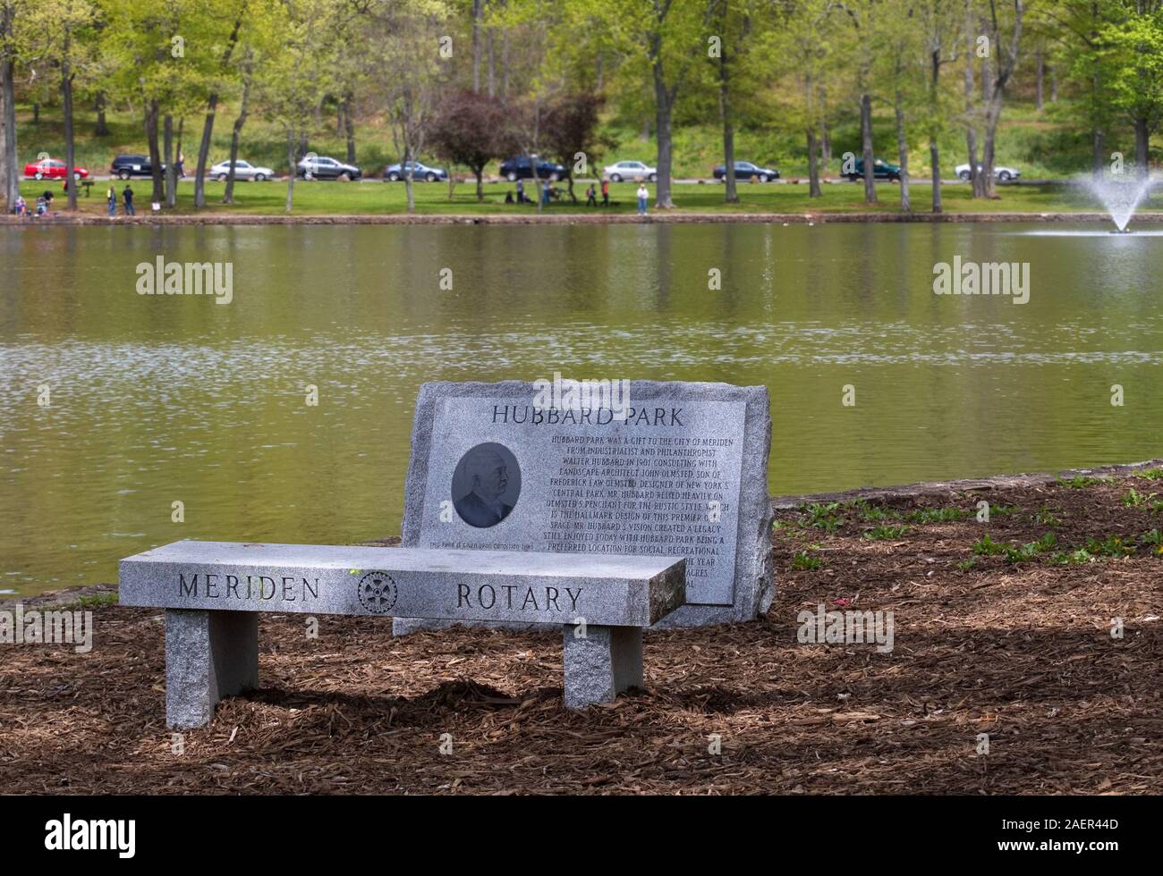 Meriden, CT USA. May 2016. Stone monument dedicated to park donor ...