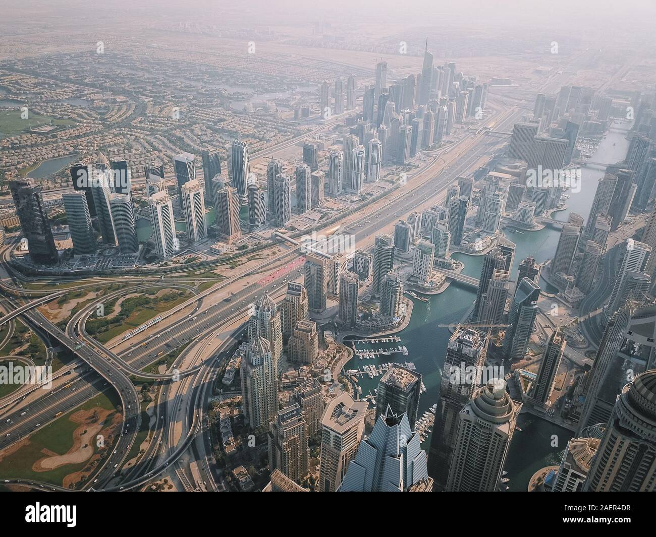 Aerial drone shot of the cityscape of Dubai Marina in Dubai, United ...
