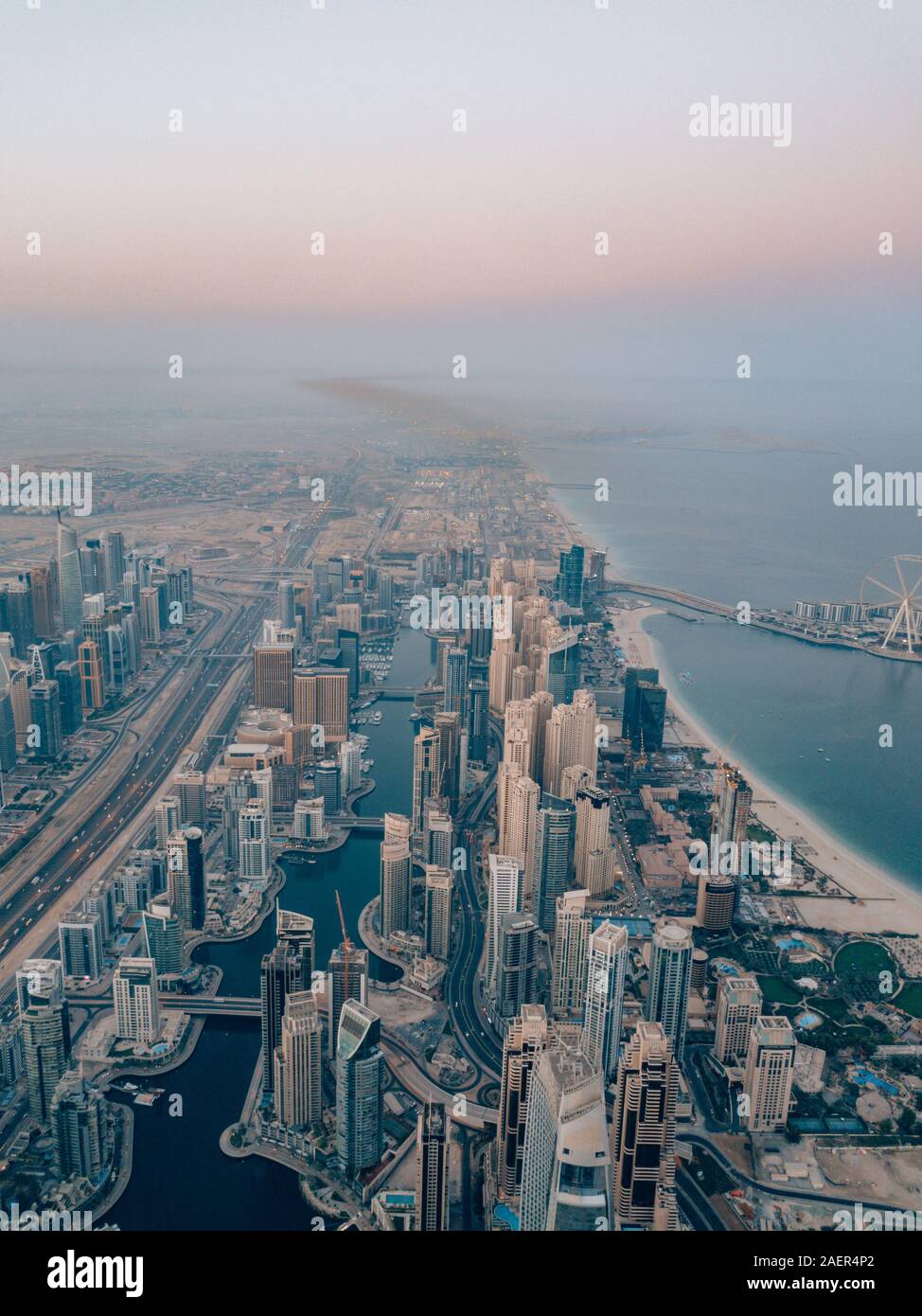 Aerial drone shot of the cityscape of Dubai Marina in Dubai, United ...