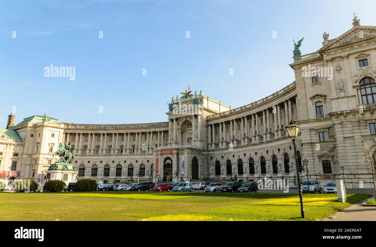 Building of the Austrian National Library under picturesque cloudy sky ...