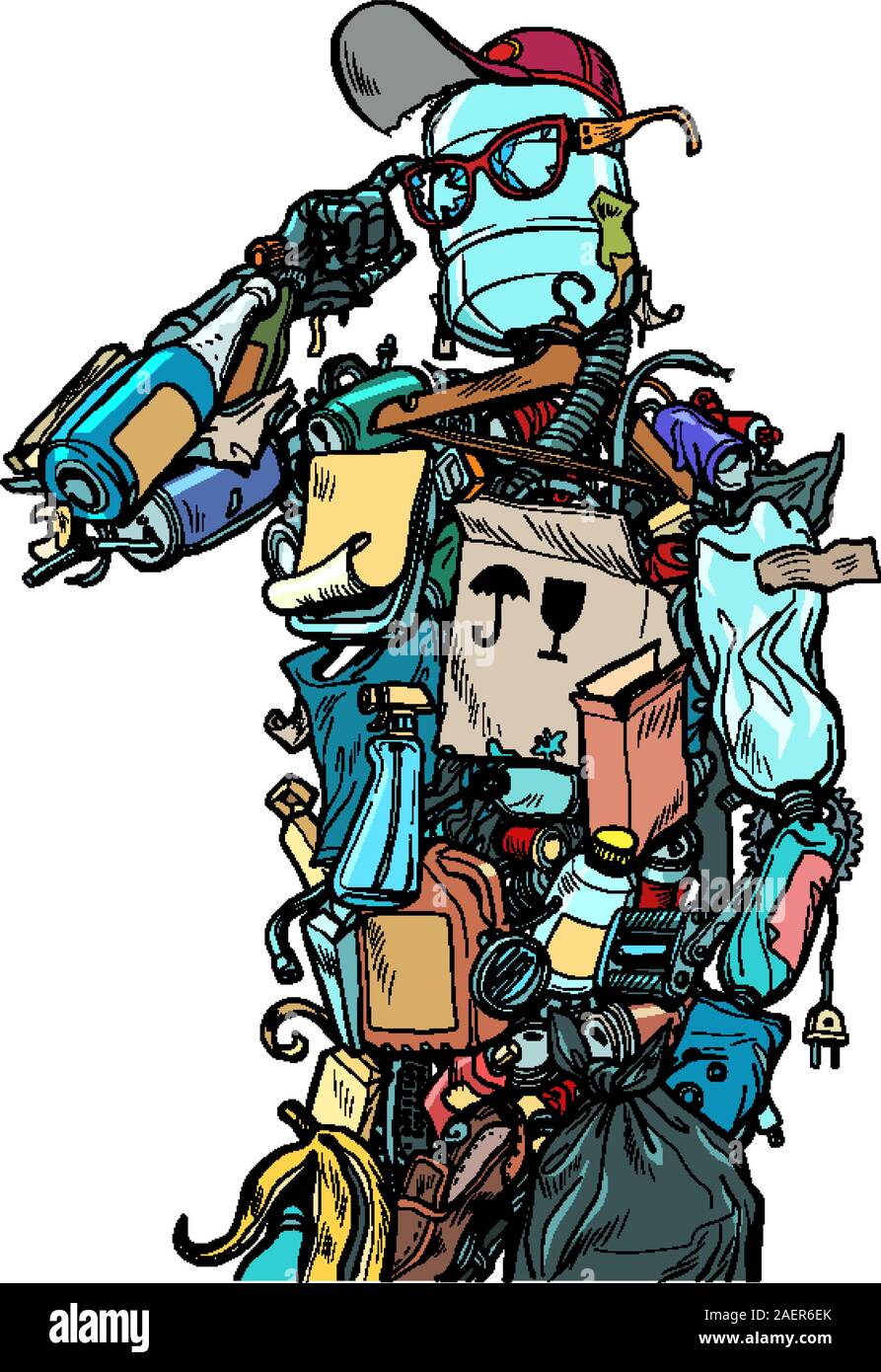 The character garbage man. Landfills dump ecology and pollution concept ...