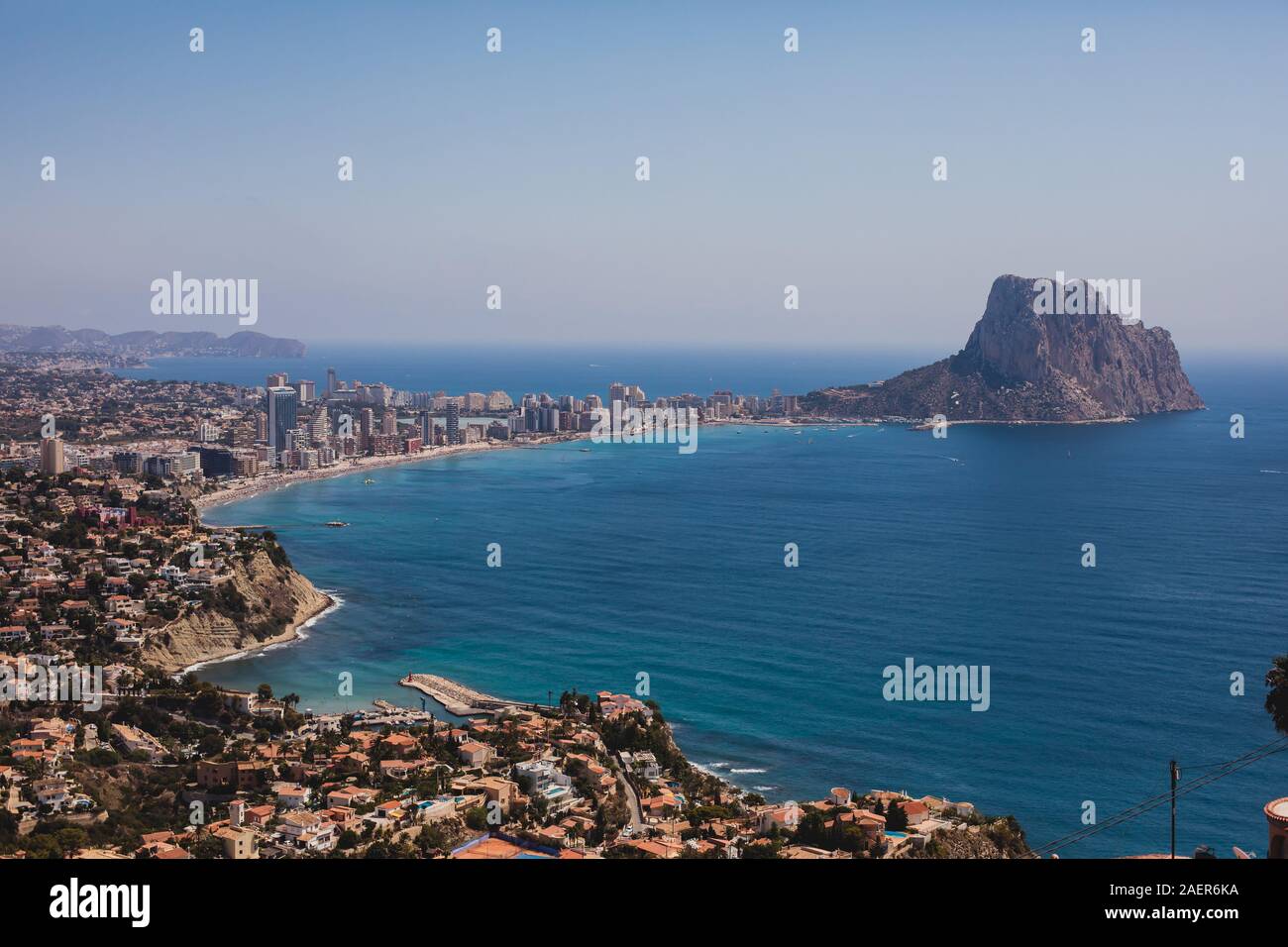 Beautiful super wide-angle aerial view of Calpe, Calp, Spain with ...