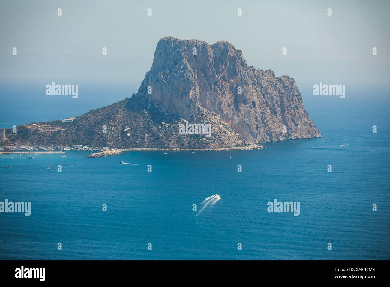 Beautiful super wide-angle aerial view of Calpe, Calp, Spain with ...