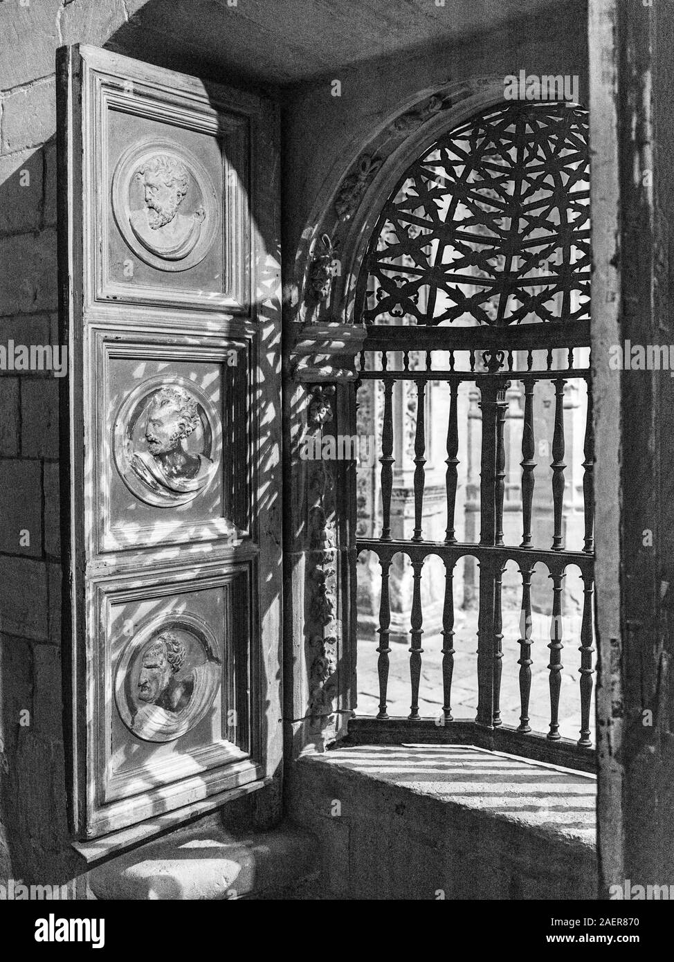 Historic walls and the windows of Cuenca Cathedral, Cuenca, Cuenca ...